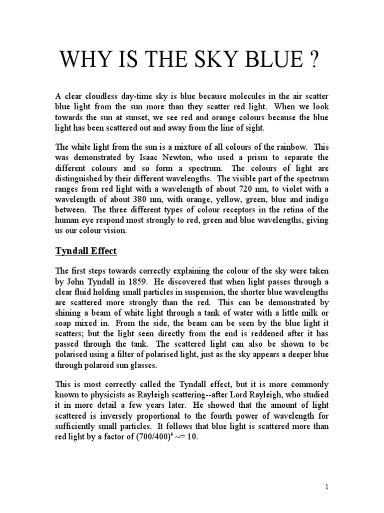 Why Is The Sky Blue ?: Tyndall Effect | PDF | Physical Sciences ...