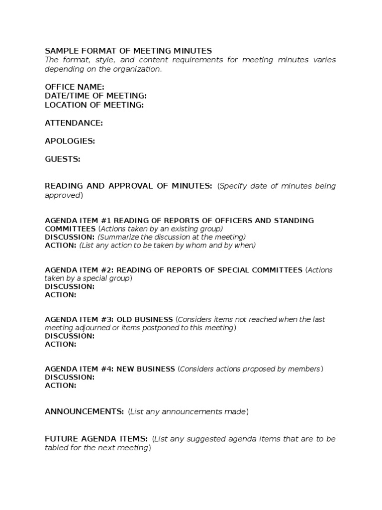 Meeting Minutes Format and Guidelines | PDF