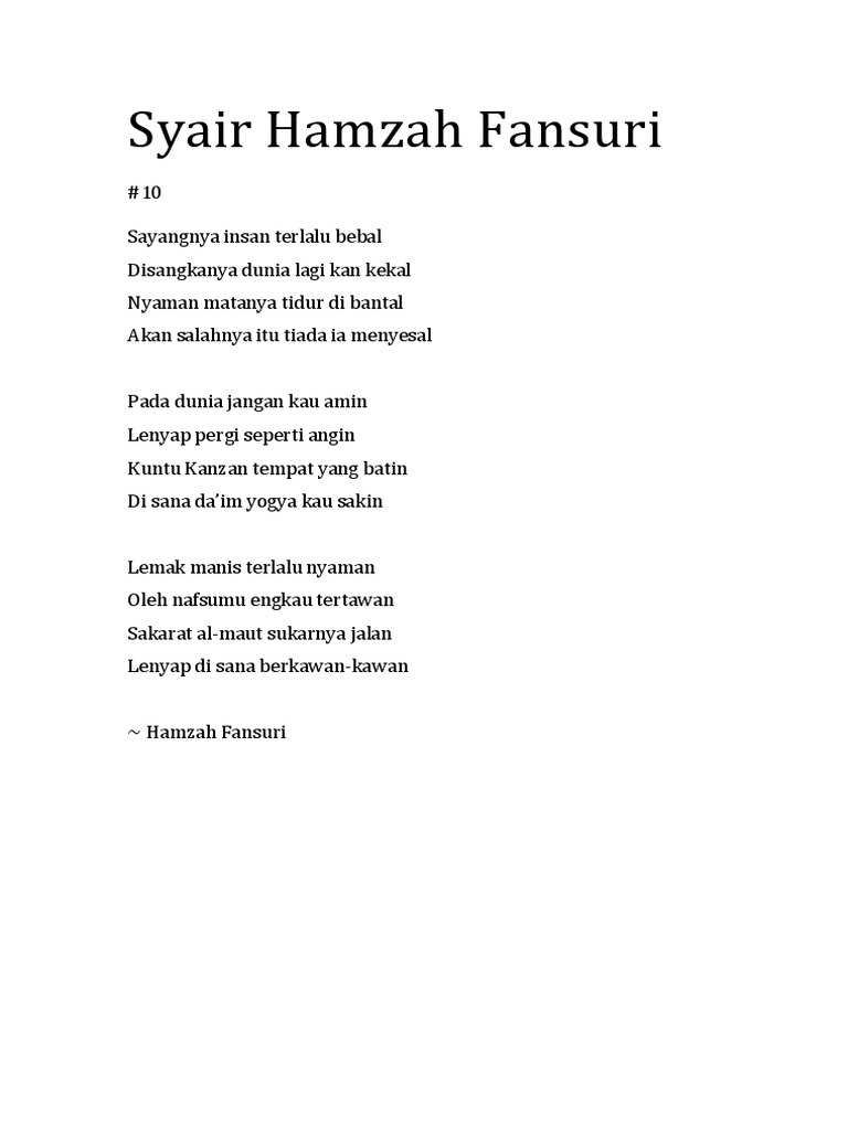 Syair Hamzah Fansuri - 10 | PDF