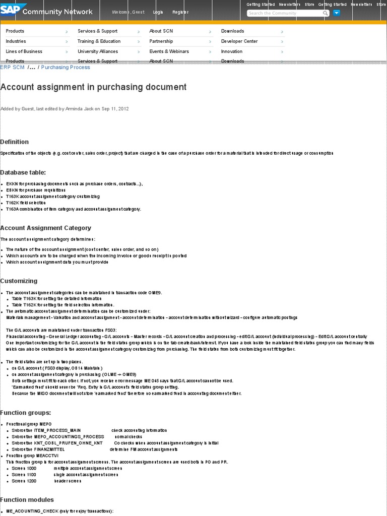 Account Assignment in Purchasing Document - ERP SCM - SCN Wiki | PDF | Subroutine | Enterprise ...