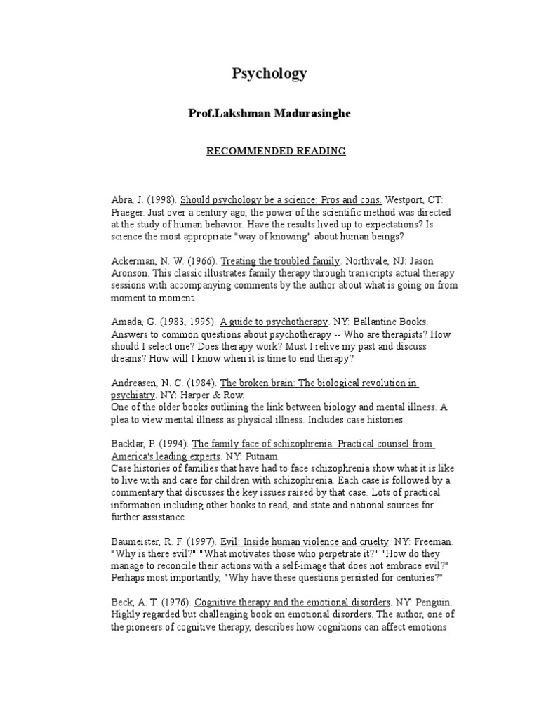 Recommended Psychology Books | Download Free PDF | Psychotherapy ...