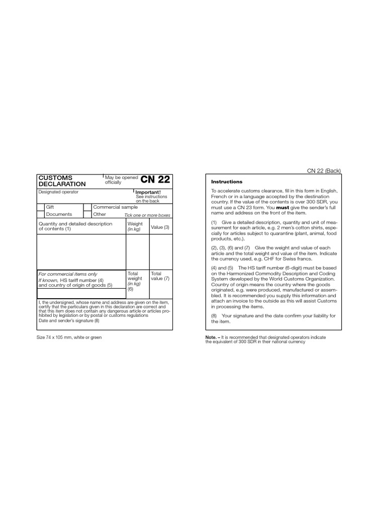 CN 22 Customs Declaration Instructions | PDF | Finance & Money Management
