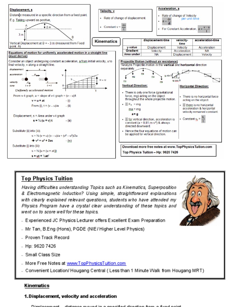 Kinematics Summary | PDF | Acceleration | Velocity