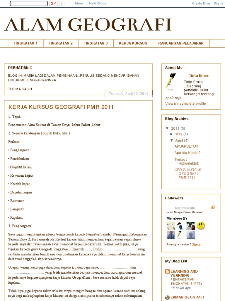 Alam Geografi - Kerja Kursus Geografi PMR 2011 | PDF