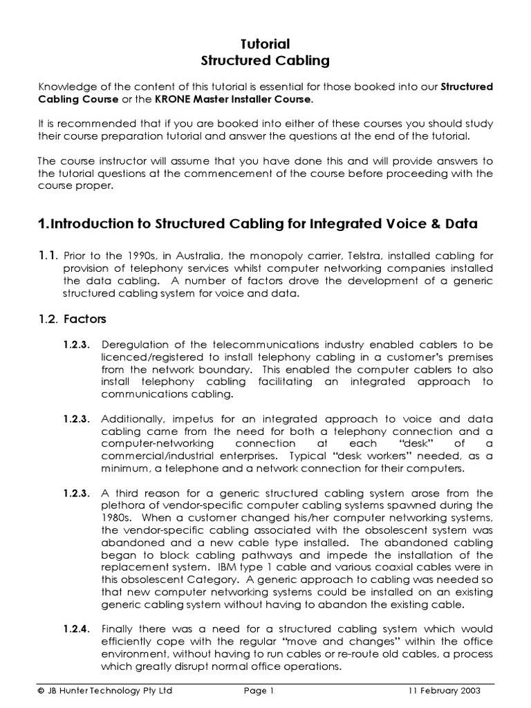 Structured Cabling Tutorial | PDF | Electronic Engineering | Telecommunications