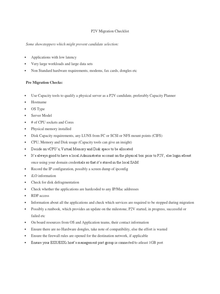 P2V Migration Checklist | PDF | Computer Data | Areas Of Computer Science