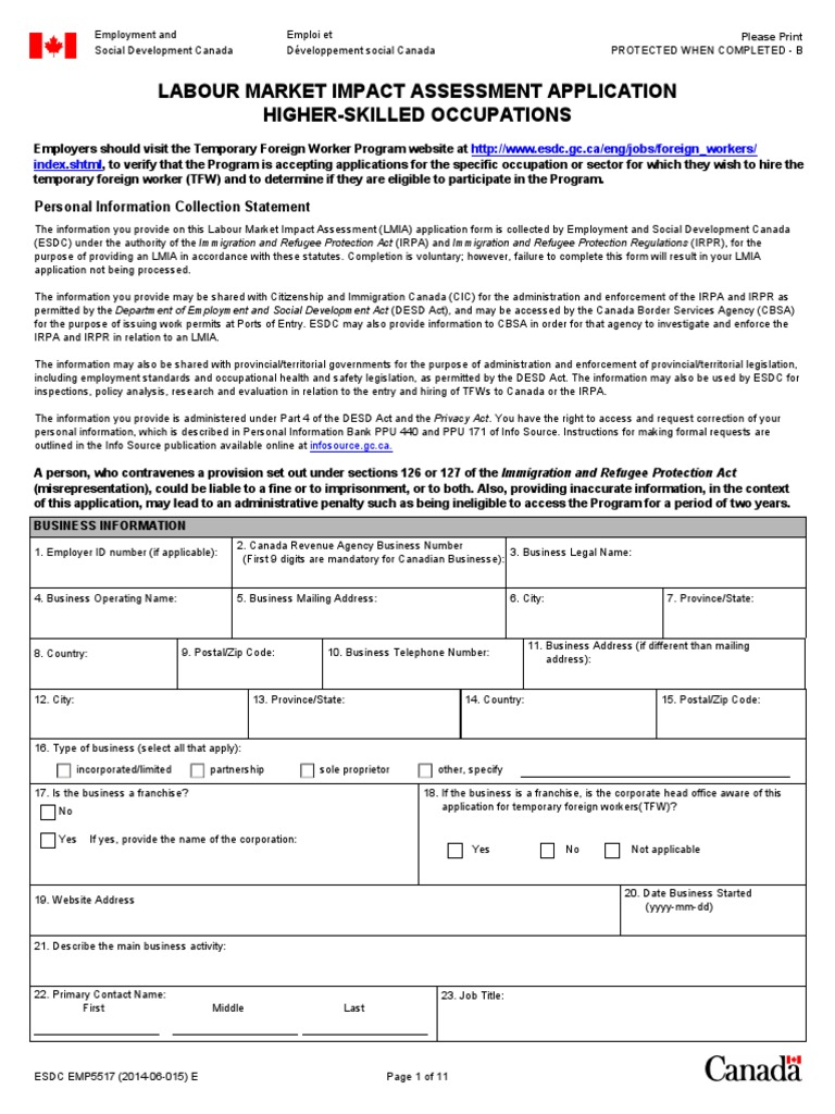 Labor Market Impact Assesment Application Canada | PDF | Credit Card ...