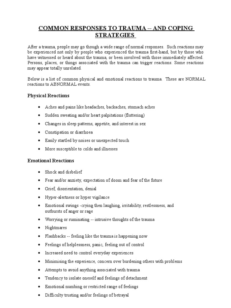 Trauma Responses and Coping Strategies | PDF | Psychological Trauma ...