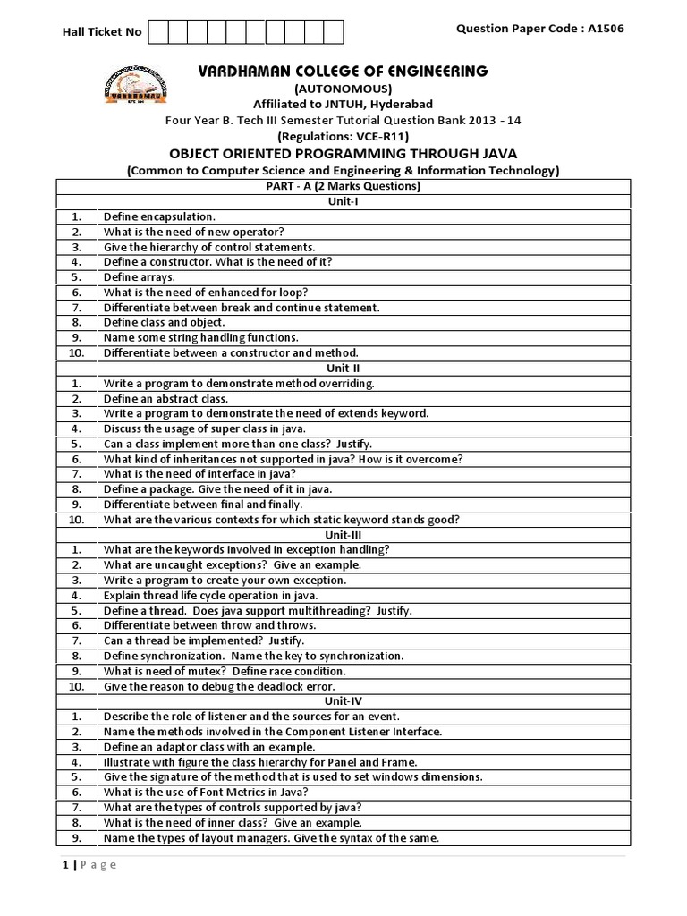Vardhaman College of Engineering: Four Year B. Tech III Semester Tutorial Question Bank 2013 ...