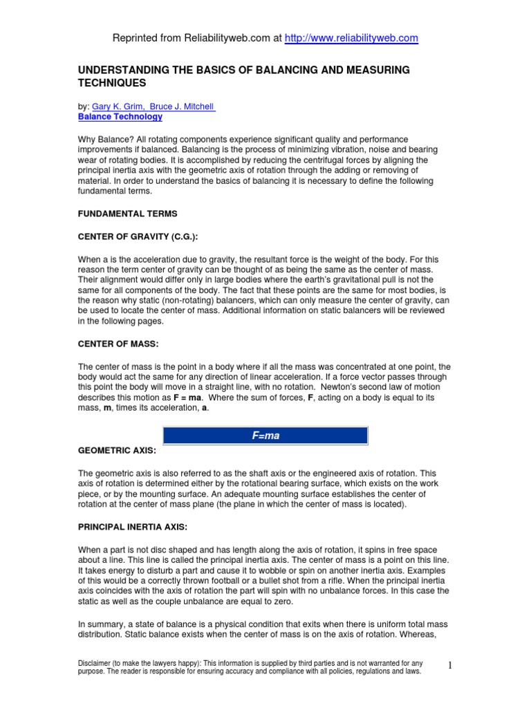 Basics of Balancing Techniques | PDF | Center Of Mass | Force