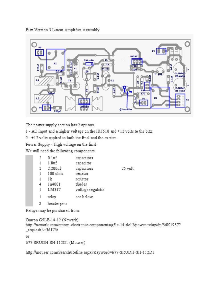 Bitx Version 3 Linear Amplifier Assembly | PDF | Voltage | Resistor