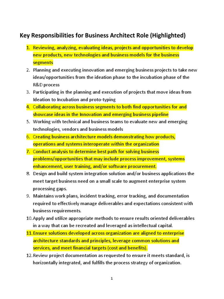 Business Architect Role Responsibilities | PDF | Strategic Management ...