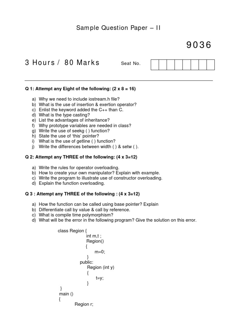 Oop Sample Question Paper 2 Pdf C Programming Language Pointer Computer Programming
