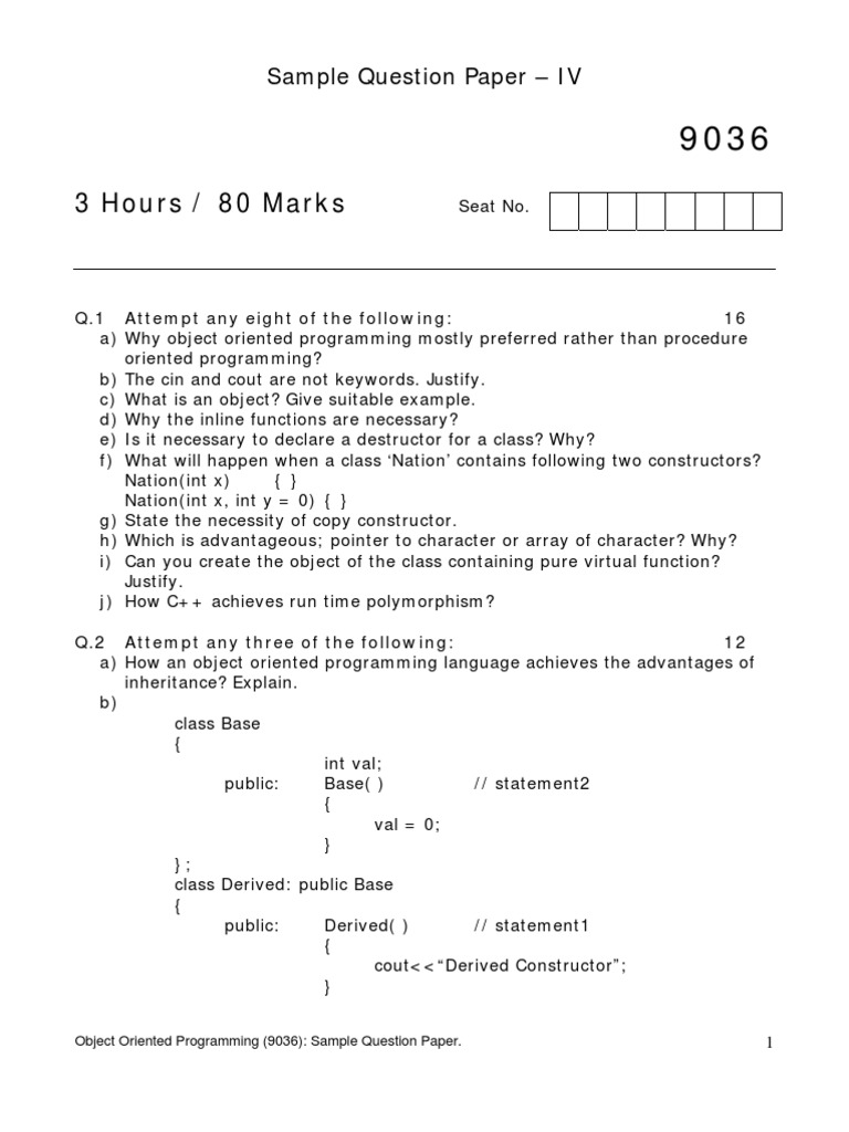 OOP Sample Question Paper - 4 | PDF | Constructor (Object Oriented Programming) | Programming