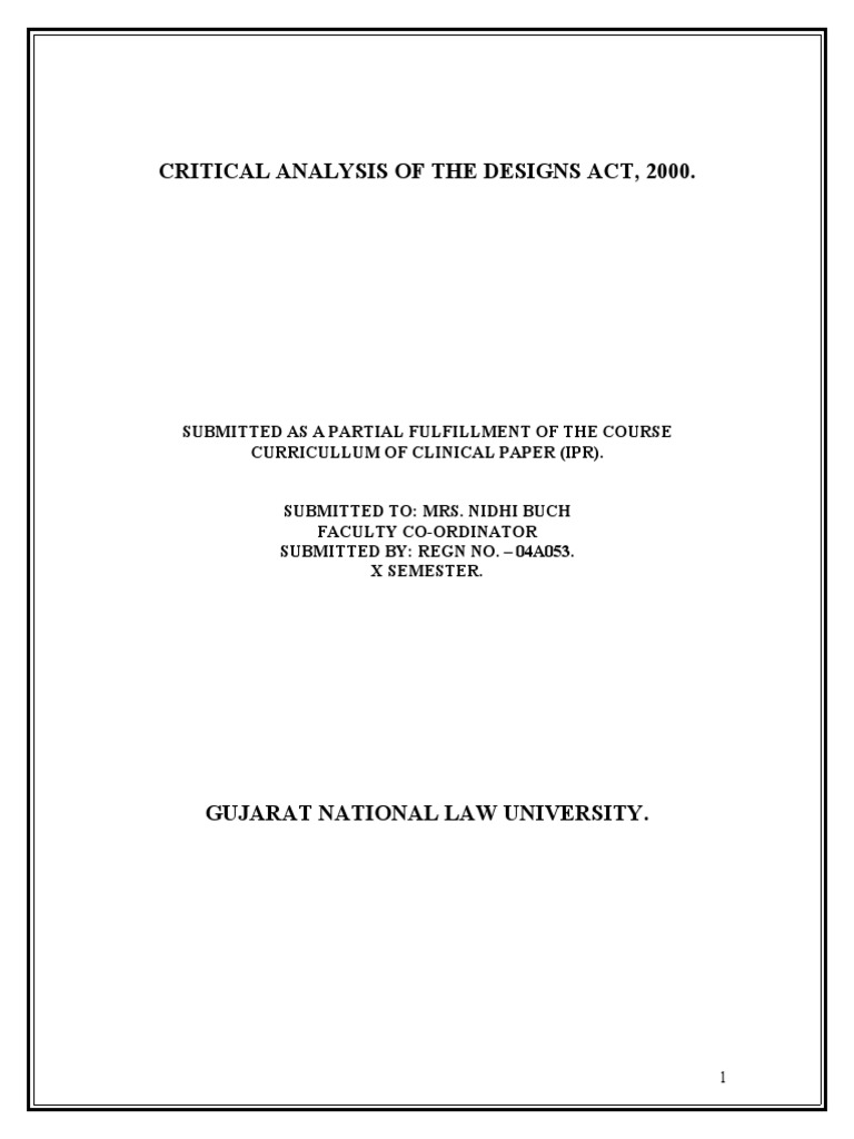 Critical Analysis of The Designs Act, 2000 | PDF | Business Law | Intellectual Works