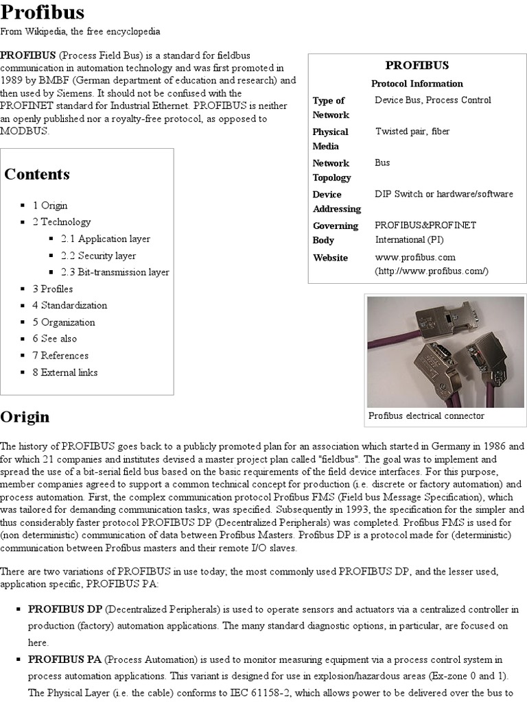 Profibus - Wikipedia, The Free Encyclopedia | PDF | Internet Protocols ...