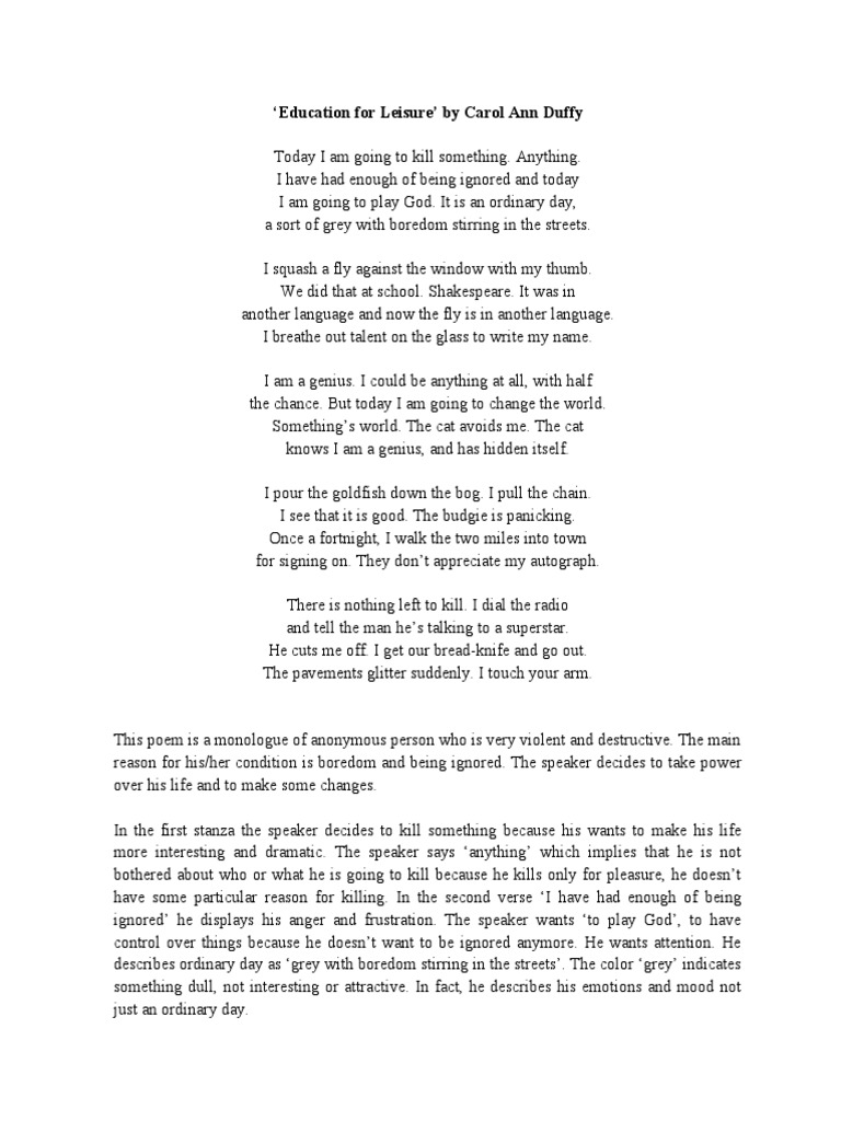 ‘Education for Leisure’ by Carol Ann Duffy