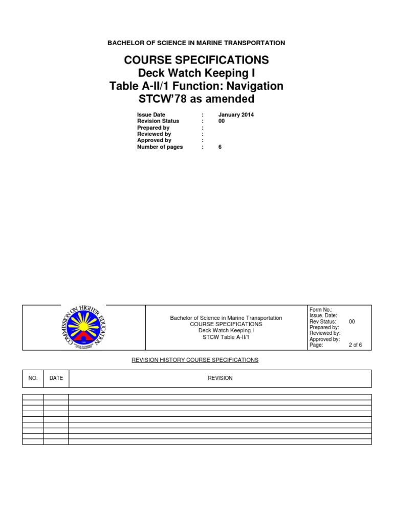 Course Specifications Deck Watch Keeping I Table A-II/1 Function ...