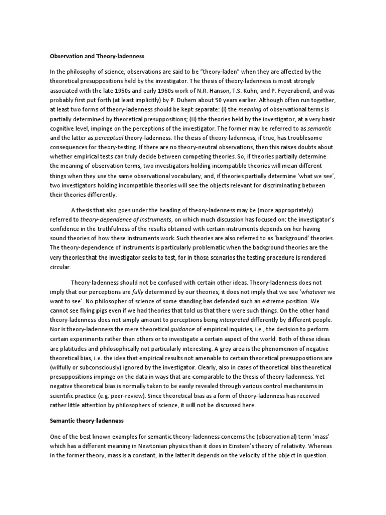 Theory Ladenness | PDF | Philosophy Of Science | Theory