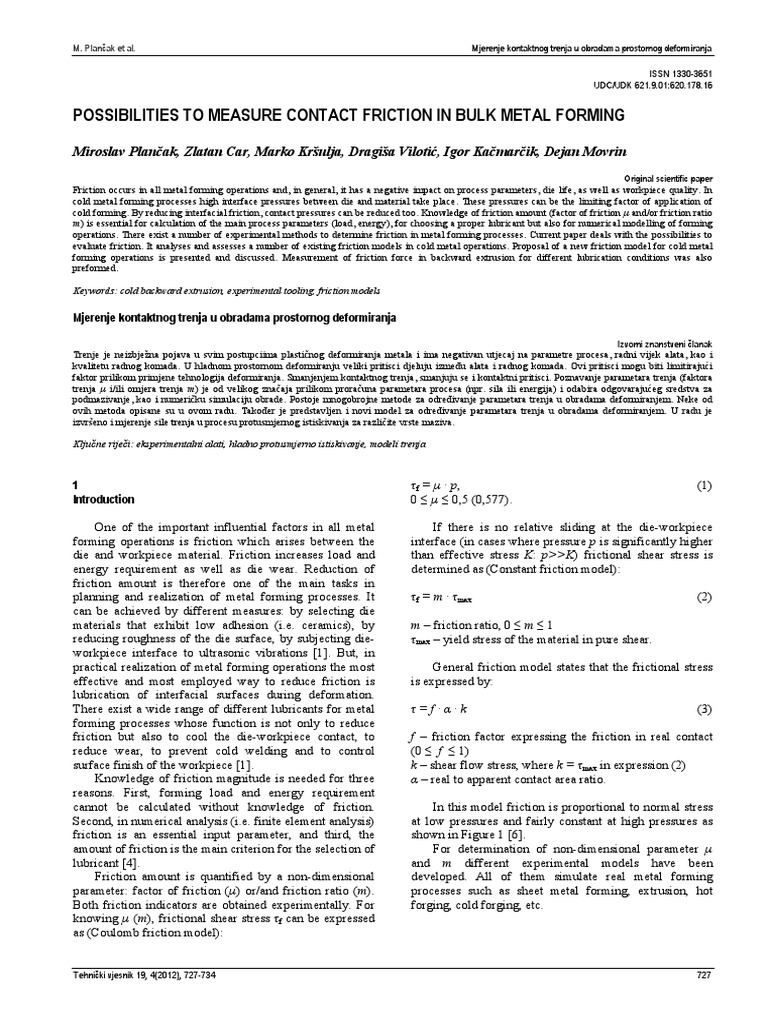 Bulk Metal Forming Friction Models | PDF | Extrusion | Friction