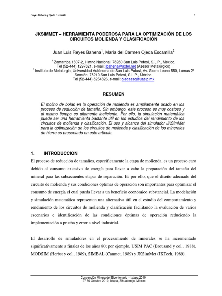 Optimización de Molienda con JKSimMet | PDF | Simulación | México