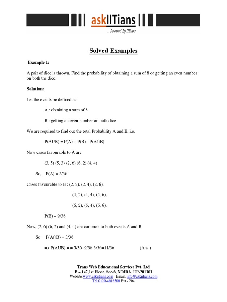 Probability Solved Examples | PDF