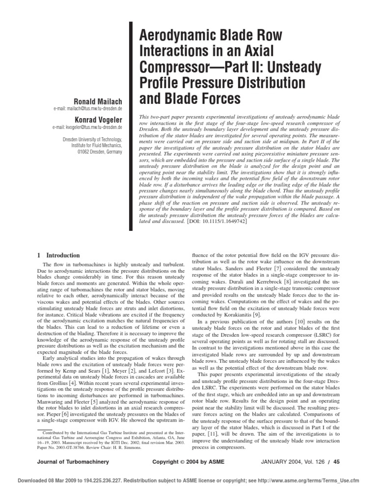 Aerodynamic Blade Row Interactions in An Axial Compressor-Part II ...