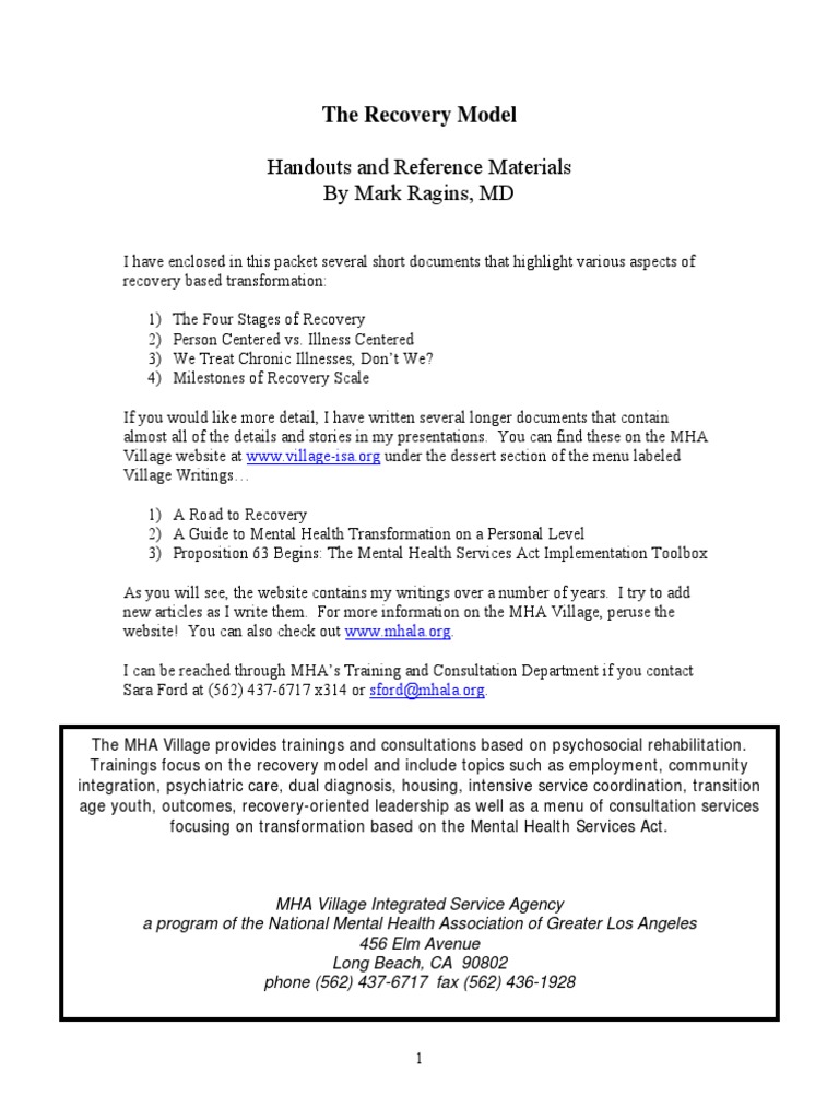 Recovery Model Paper-Ragins | PDF | Recovery Approach | Psychiatric ...