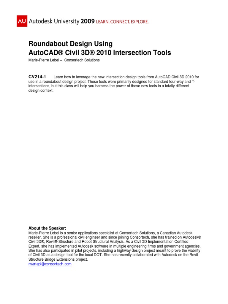 Roundabout Design Using Autocad® Civil 3D® 2010 Intersection Tools ...