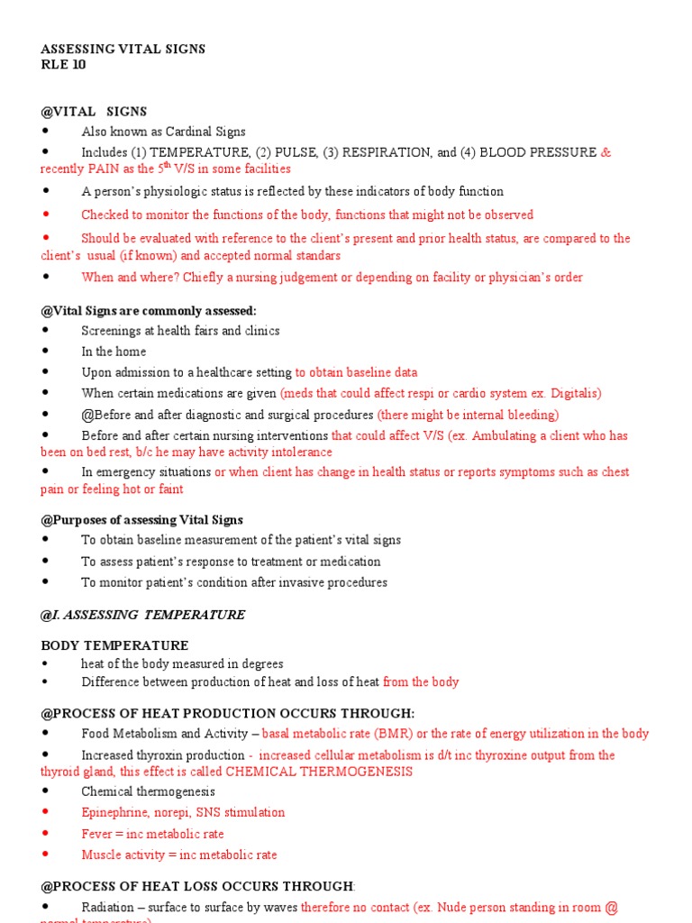 Assessing Vital Signs Handouts | PDF | Pulse | Breathing