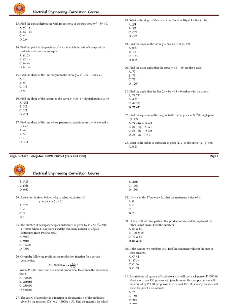 2 Diff Cal Additional Problems | PDF | Rectangle | Tangent
