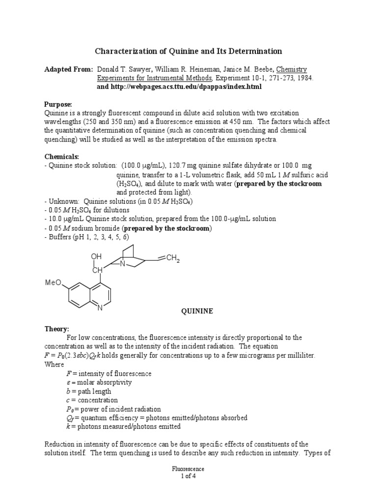 Quinine Fluorescence | PDF | Fluorescence | Fluorescence Spectroscopy