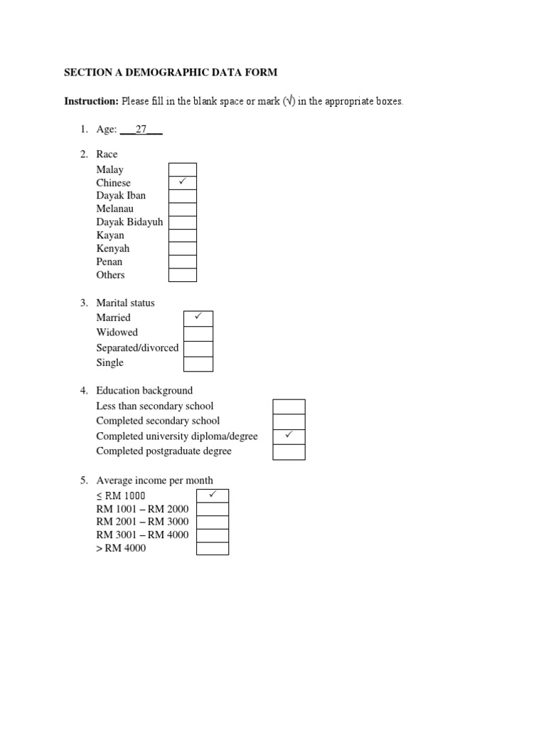 Demographic Data Form Example | PDF