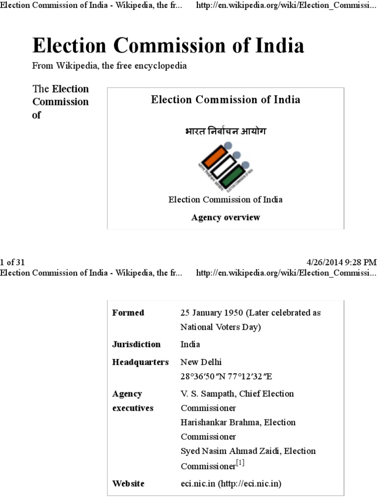 Election Commission of India - Wikipedia, The Free Encyclopedia | PDF ...