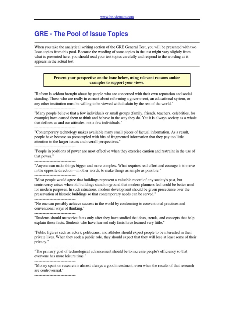 GRE Issue Topics | PDF | Science | Social Group