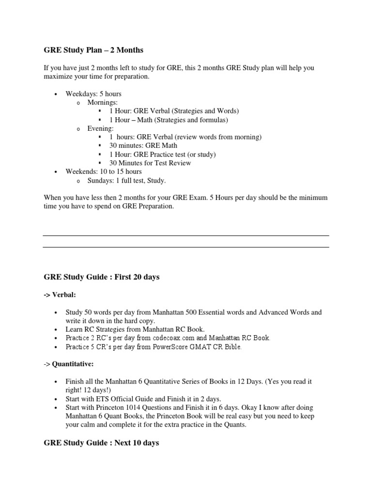 GRE Study Plan | PDF | Graduate Record Examinations | Evaluation Methods