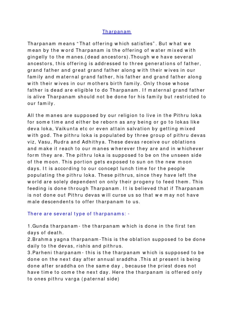 Tharpanam and Meaning | PDF | Vishnu | Religion And Belief