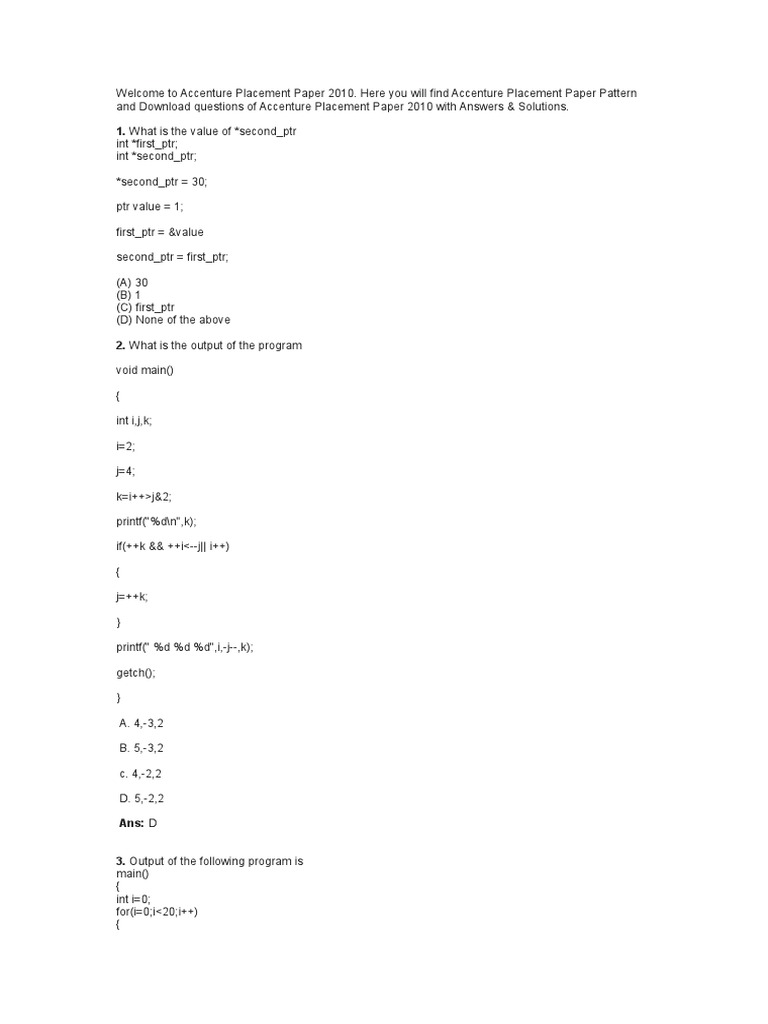 Accenture Placement Paper 2010 | PDF | Computer Engineering | Software ...