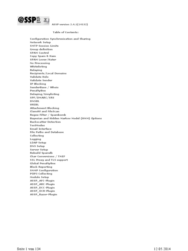 ASSP 2.4.1 Version Manual | PDF | Port (Computer Networking) | Email Spam