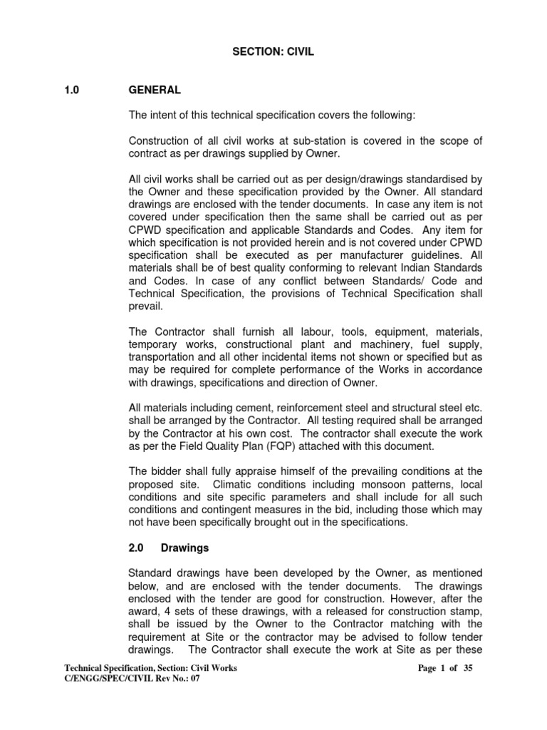 TS - Civil - Rev.07 | PDF | Specification (Technical Standard) | Concrete