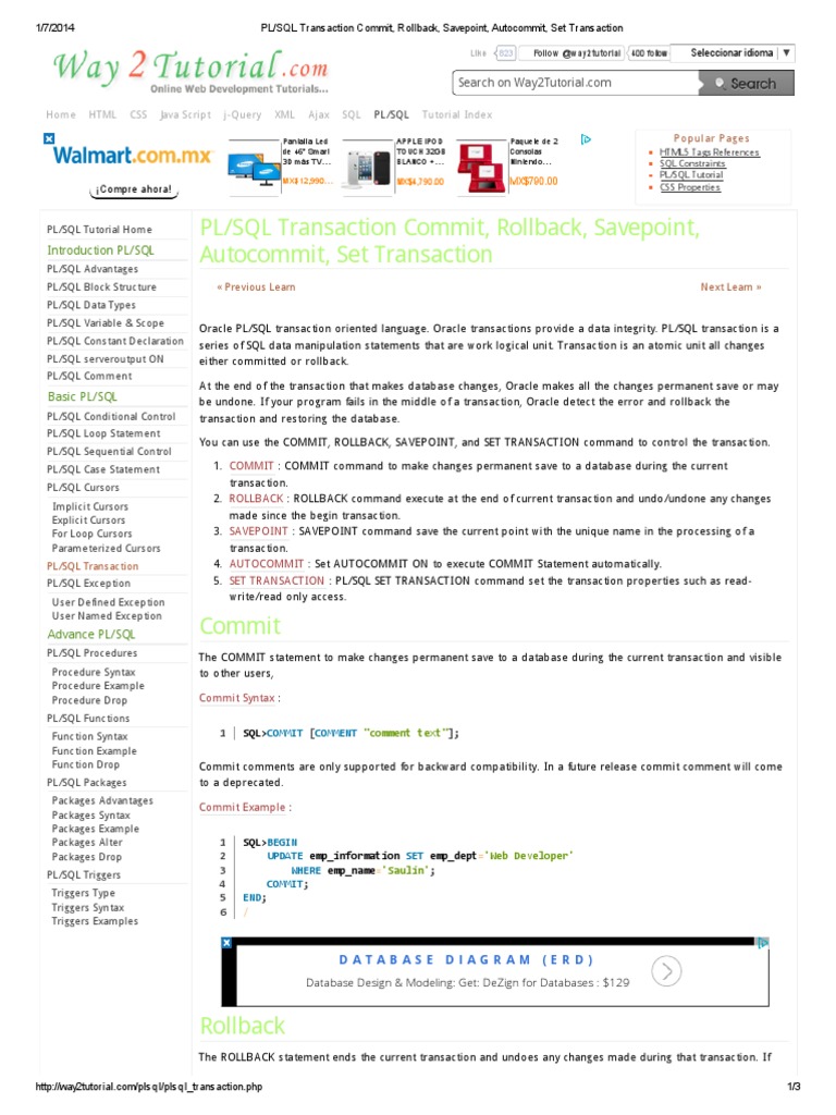 PL - SQL Transaction Commit, Rollback, Savepoint, Autocommit, Set Transaction | PDF | Pl/Sql ...