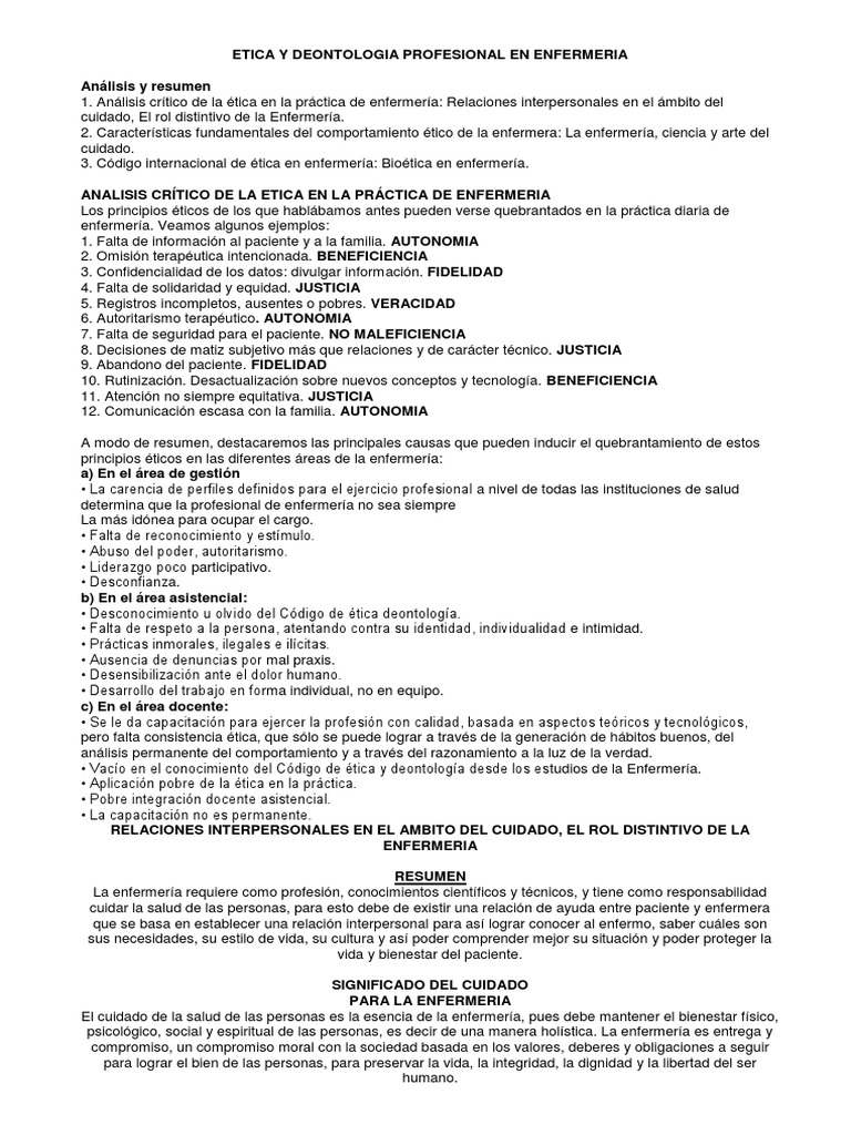 Etica y Deontologia Profesional en Enfermeria | PDF | Bioética | Enfermería