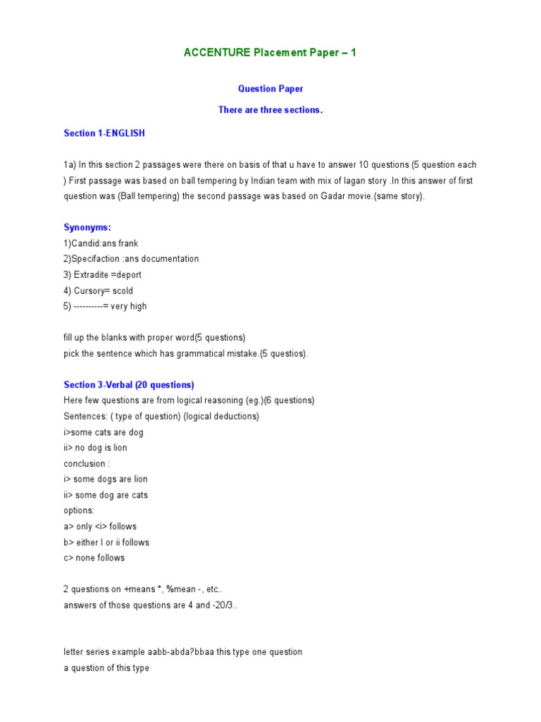ACCENTURE Placement Paper | PDF | Computer Programming | Computer Data