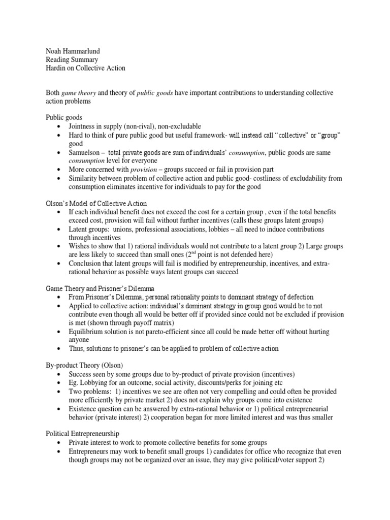 Understanding Hardin's Collective Action | PDF | Public Good ...