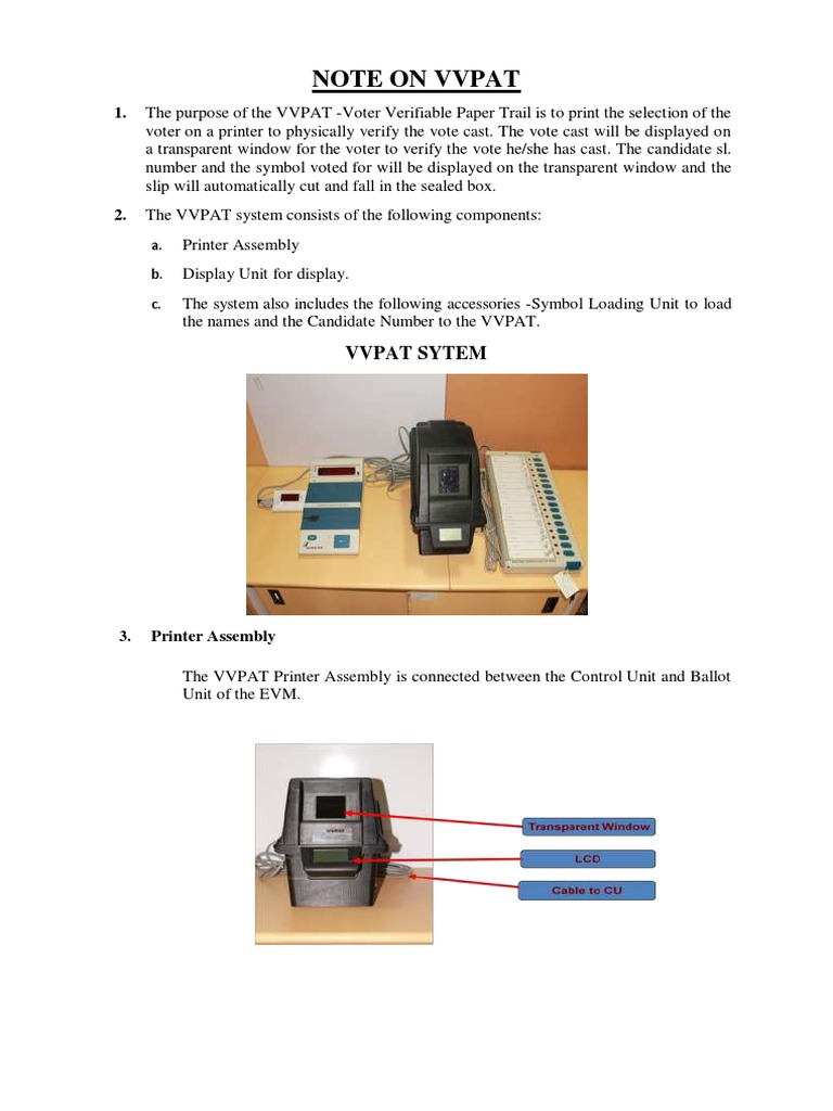 Note On Vvpat: 1. The Purpose of The VVPAT - Voter Verifiable Paper ...