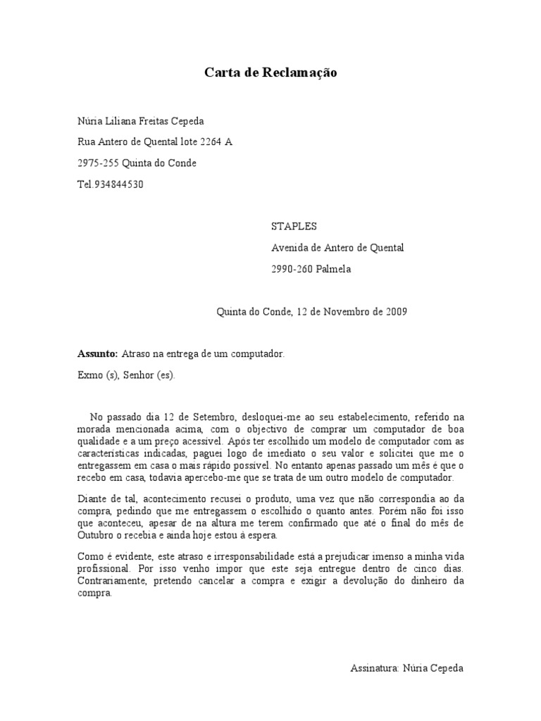 Carta de Reclamação | PDF