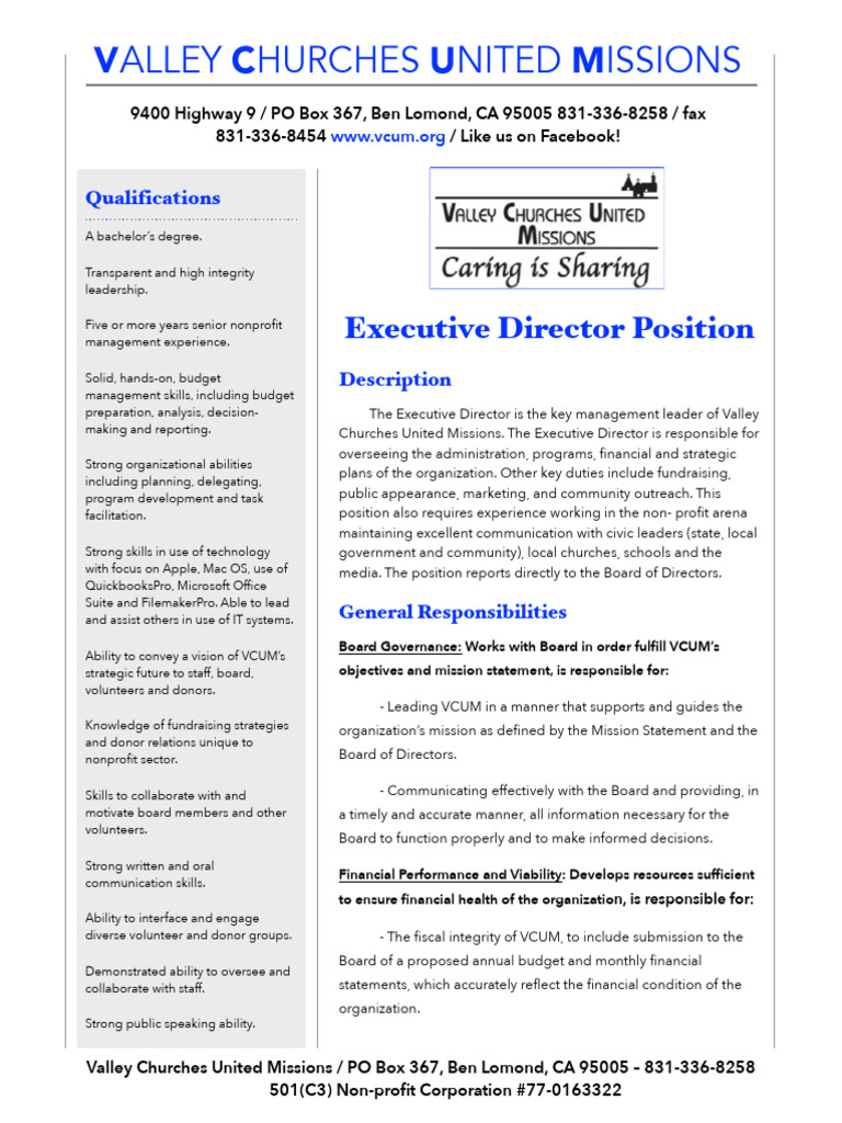 Exec Director VCUM | PDF | Board Of Directors | Fundraising