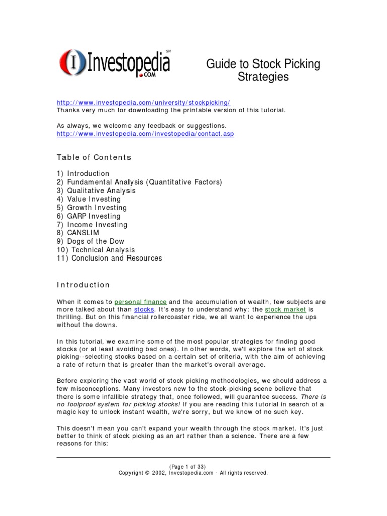 Guide To Stock Picking Strategies: Personal Finance Stock Market | PDF ...