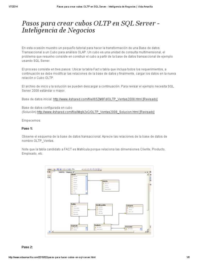 Pasos para Crear Cubos OLTP en SQL Server - Inteligencia de Negocios - Vida Amarilla | PDF ...