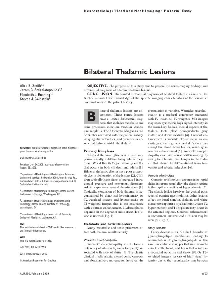 Bilateral Thalamic Lesions | PDF | Thalamus | Magnetic Resonance Imaging